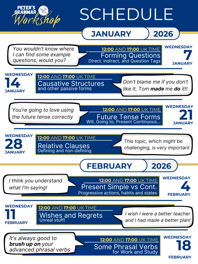 Peter’s Workshops in January and February – Thinking in English